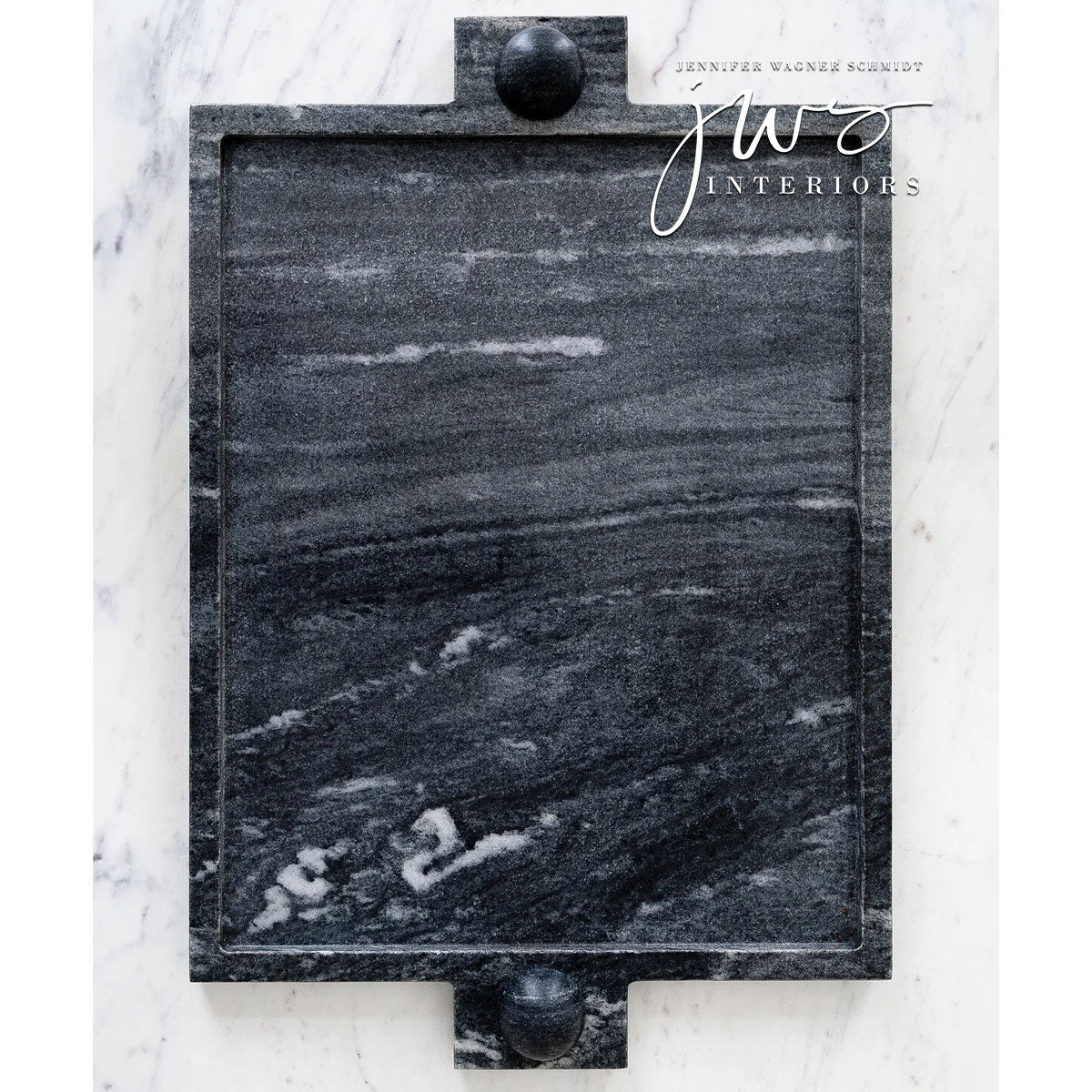 Tray with Bubble Handles in Black Marble | MATERIAL Bespoke Stone + Tile
